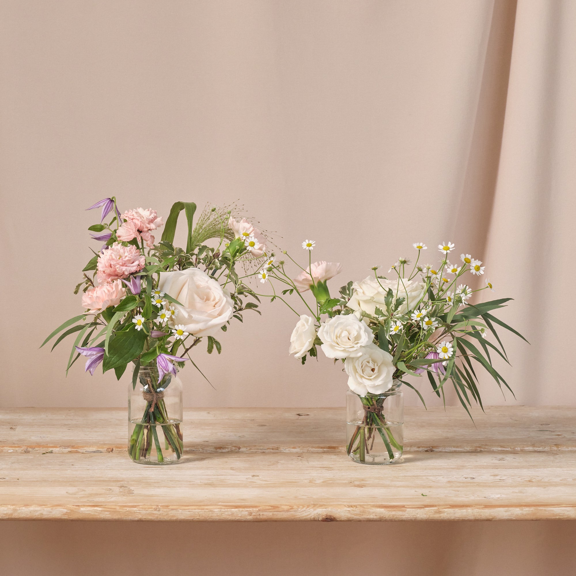 Jam Jar Flower Arrangement in Pastel Wildflowers | Wedding Flower ...